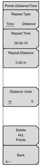 Point Distance/Time Setup Menu